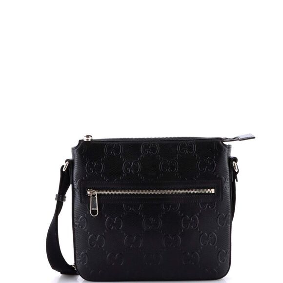 Gucci | Bags | Gucci Front Zip Messenger Gg Embossed Perforated Leather ...